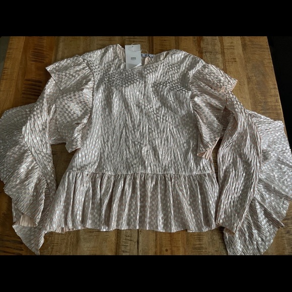 Zara | Tops | Zara Shiny Top With Ruffles M New | Poshmark